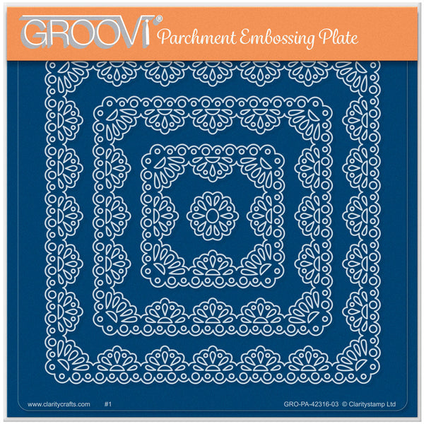 Nested Squares Lace Fan Frames A5 Square Groovi Plate – Claritystamp